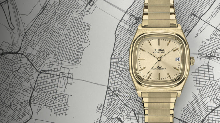 Timex® Automatic 1983 E Line Reissue 34mm Gold-Tone Expansion Band Wat ...