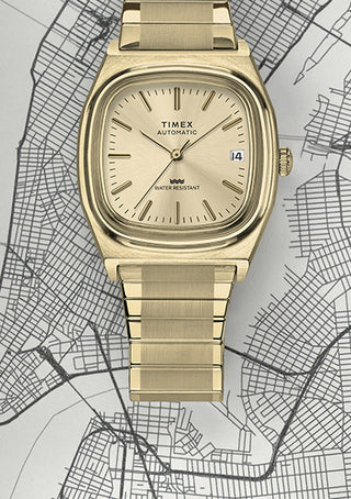 Timex® Automatic 1983 E Line Reissue 34mm Gold-Tone Expansion Band Wat ...
