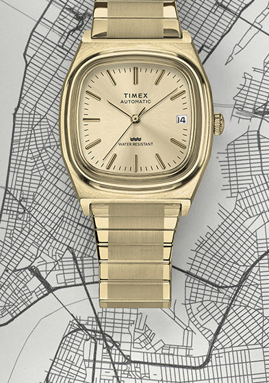 Timex® Automatic 1983 E Line Reissue 34mm Gold-Tone Expansion Band Wat ...