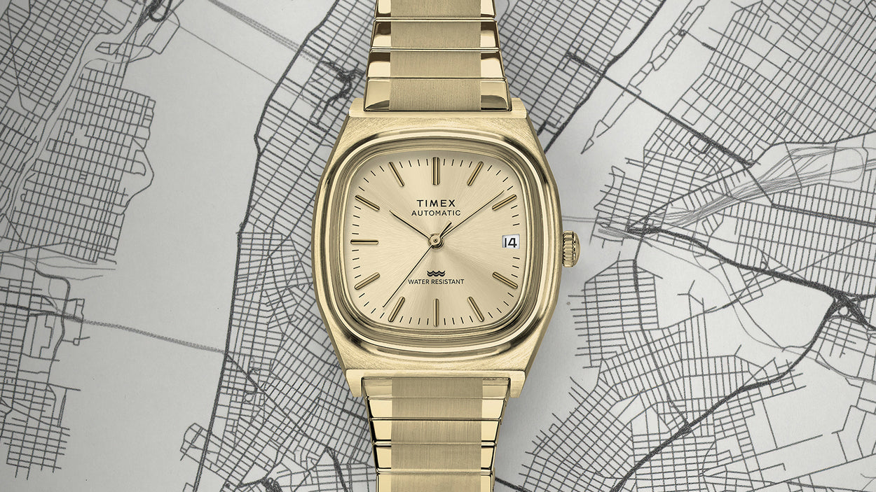Timex® Automatic 1983 E Line Reissue 34mm Gold-Tone Expansion Band Wat ...