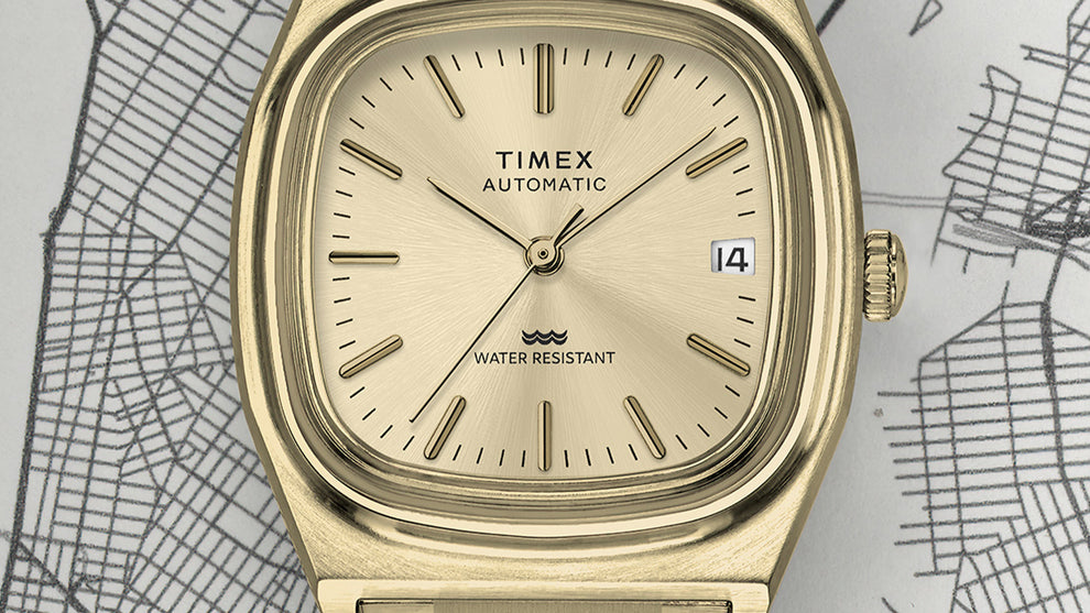 Timex® Automatic 1983 E Line Reissue 34mm Gold-Tone Expansion Band Wat ...