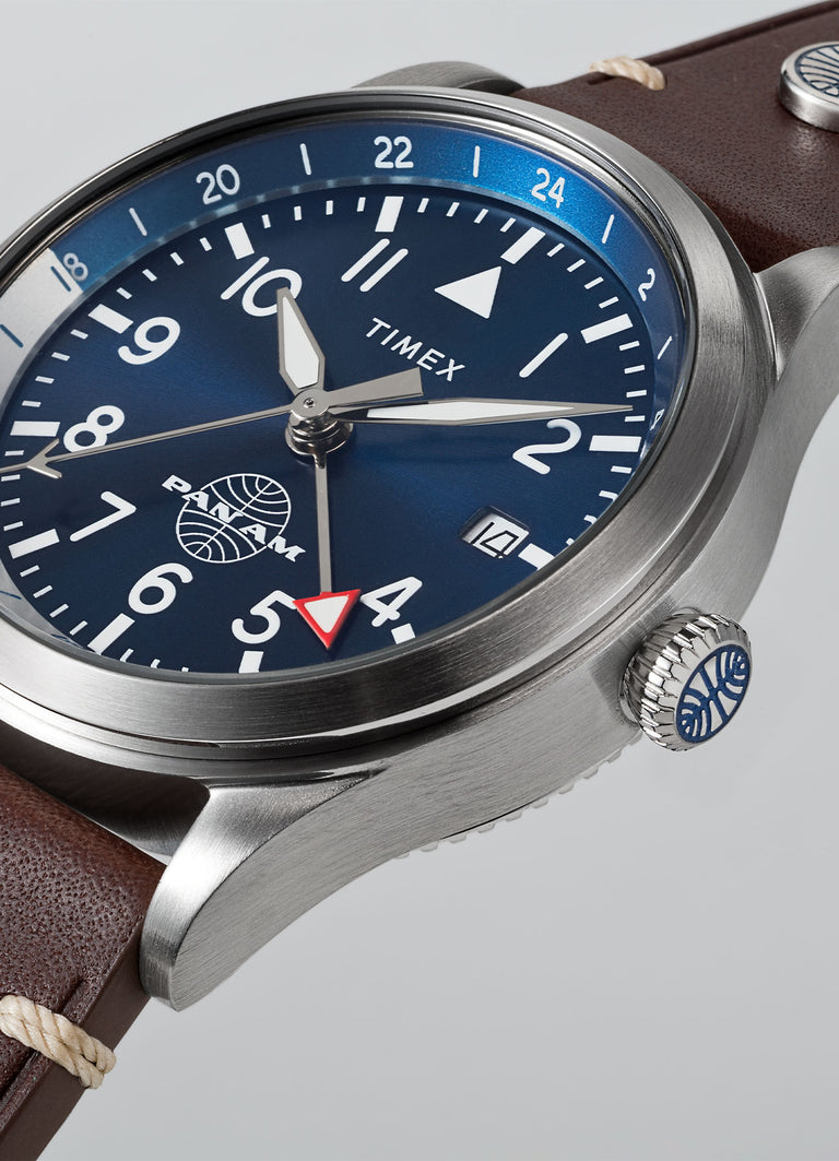 Timex Waterbury GMT x Pan Am® 39mm Leather Strap Watch - TW2W97300 ...
