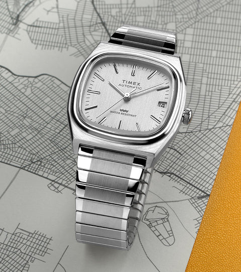 Timex® Automatic 1983 E Line Reissue 34mm Stainless Steel Expansion Ba ...