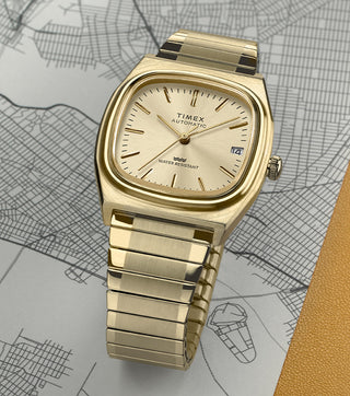 Timex® Automatic 1983 E Line Reissue 34mm Gold-Tone Expansion Band Wat ...