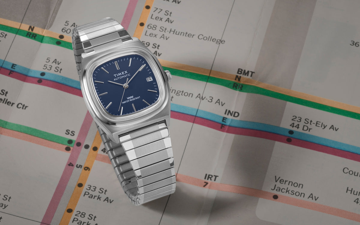 Timex® Automatic 1983 E Line 34mm Stainless Steel Expansion Band Watch ...