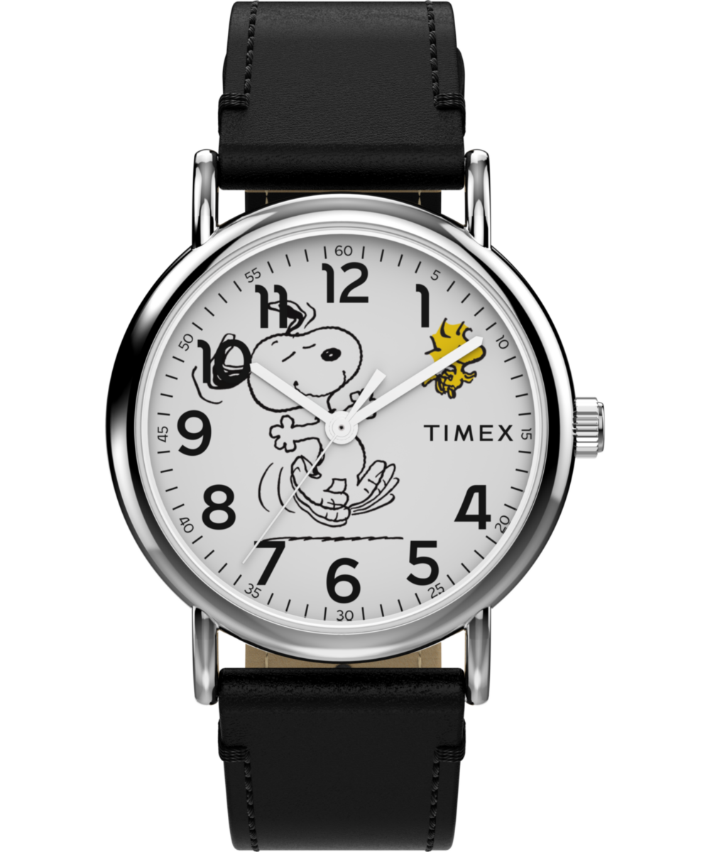Peanuts® x Timex Weekender Snoopy Dancing 38mm Leather Strap Watch ...