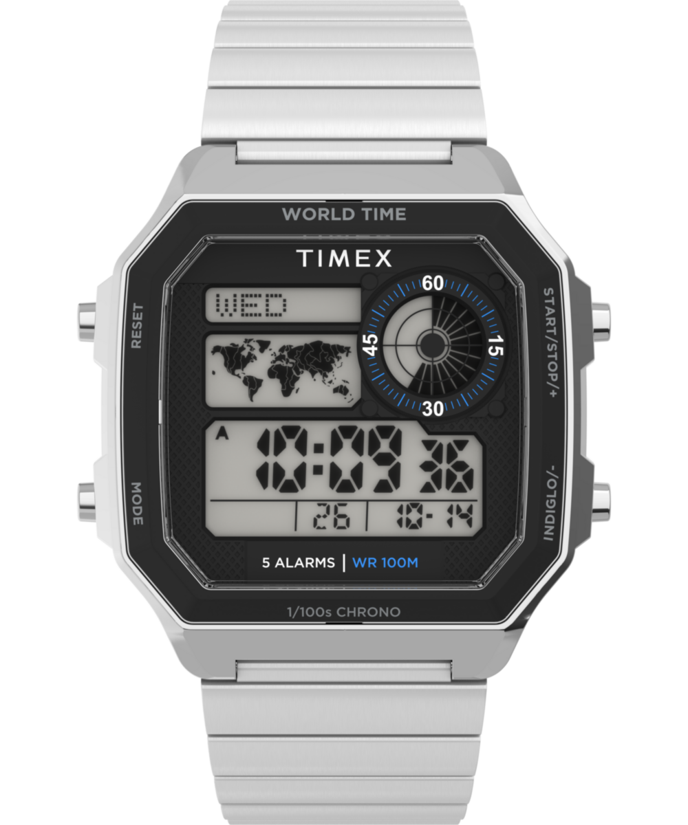 World Time Digital 40mm Stainless Steel Bracelet Watch - TW5M68900 ...